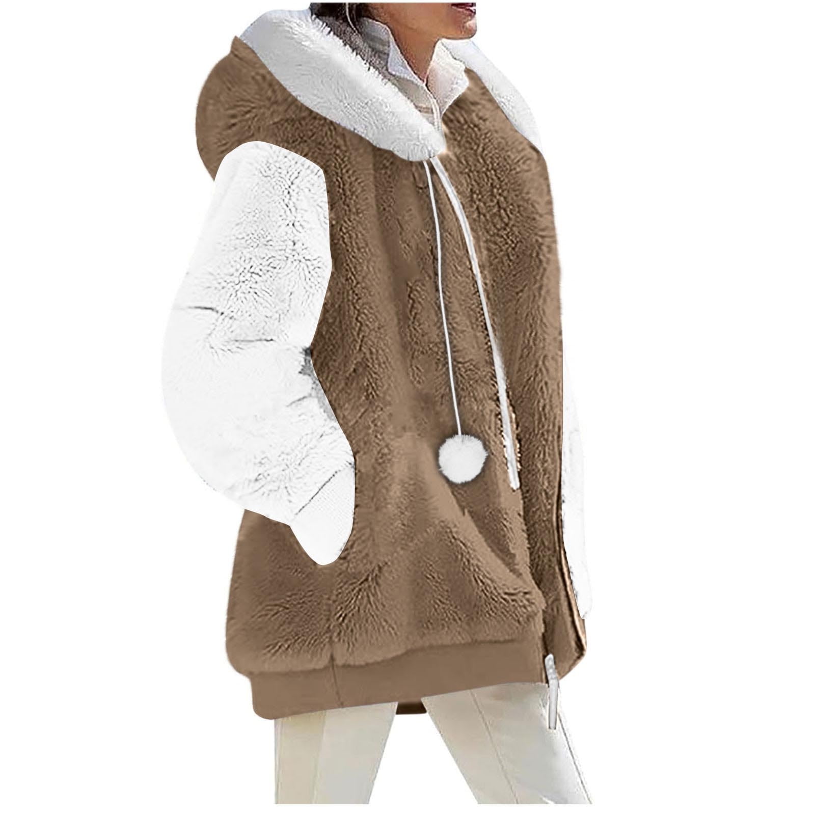 Brown Jackets for Women Winter Fall Fleece Lined Sherpa Color Block ...