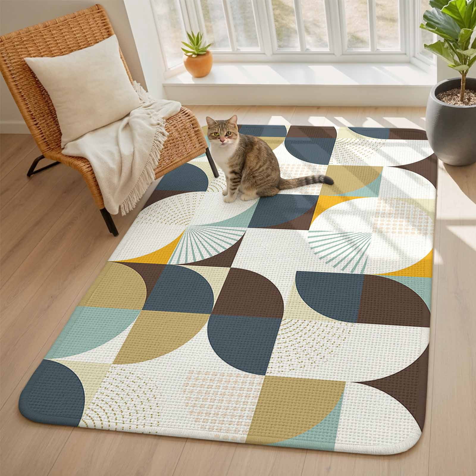 Brown Khaki Circular Area Rugs for Living Room 5x7, Medieval Geometric ...