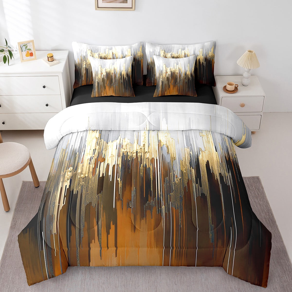 Brown King Comforter Set 7 Pieces Ombre Abstract Bedding Comforter Sets ...