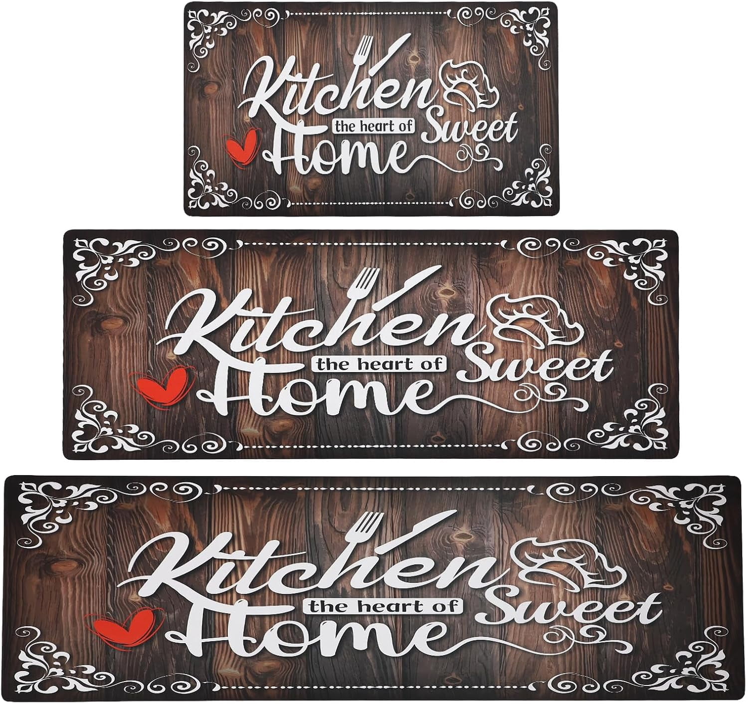 Brown Kitchen Mats for Floor 3 Pieces Set, Non Slip Cushioned Runners ...