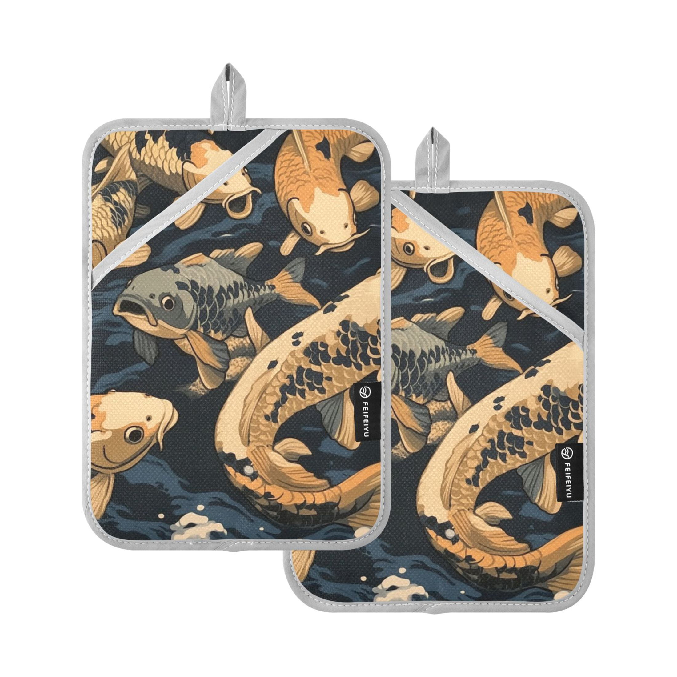 Brown Koi Fish Design Oven Mitts Pot Holders 2 pcs Heat Resistant for ...