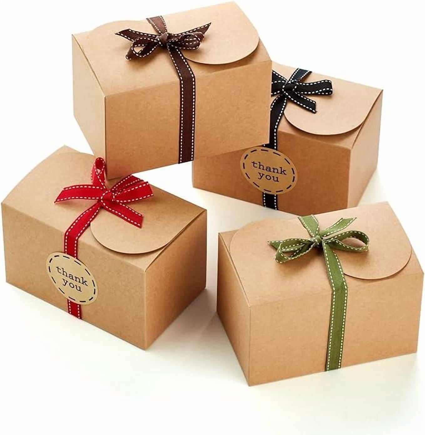 Brown Kraft Cookie Boxes with Ribbons & Stickers (20 Pack) 6.5” x 4 ...