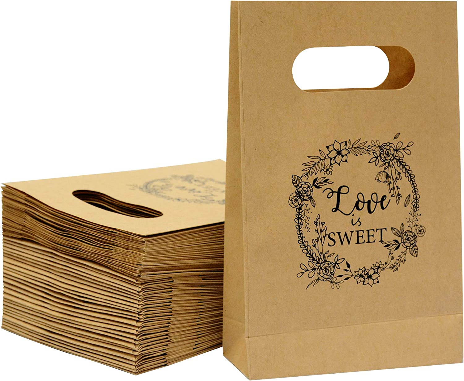 Brown Kraft Paper Bag with handled Treat Bags 8.5 * 5.5 * 2.5 Inch for ...