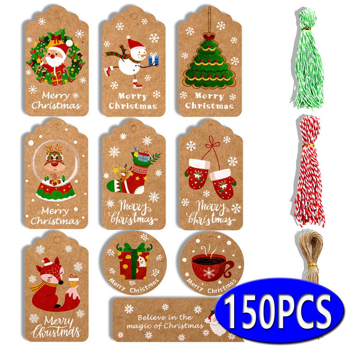 Christmas Gift Tags 48 Count with String, Printed Designs for DIY Xmas ...