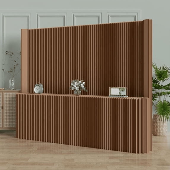 Brown Kraft Paper Room Divider with Ornament Display Shelf, Foldable ...