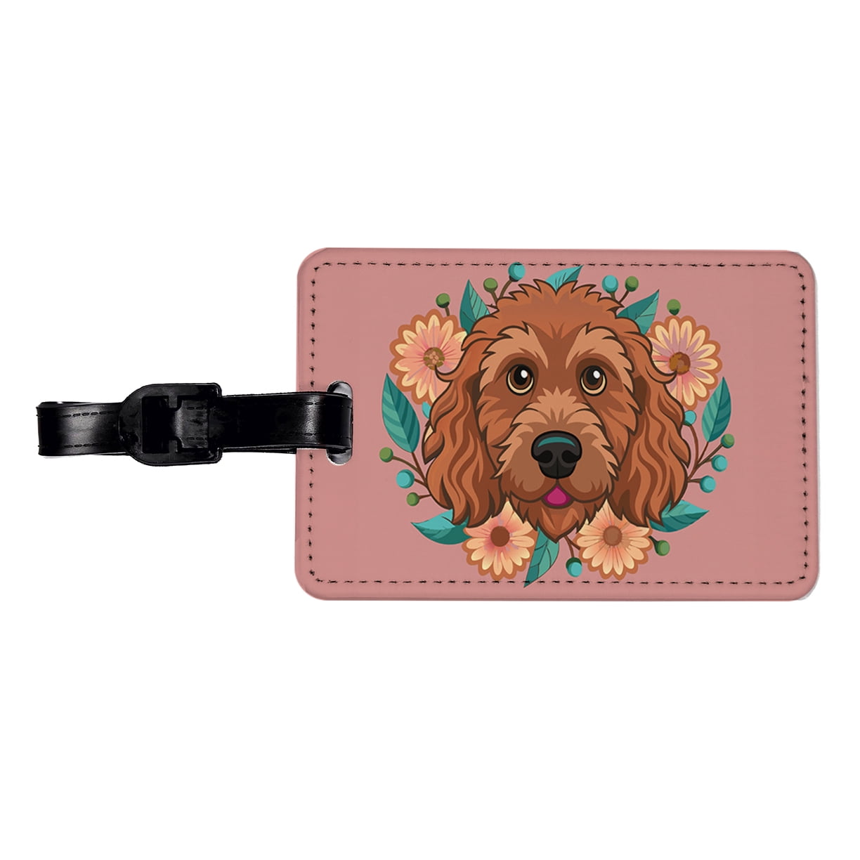Brown Labradoodle Head Floral Motif Dog Pink Background Faux Leather ...
