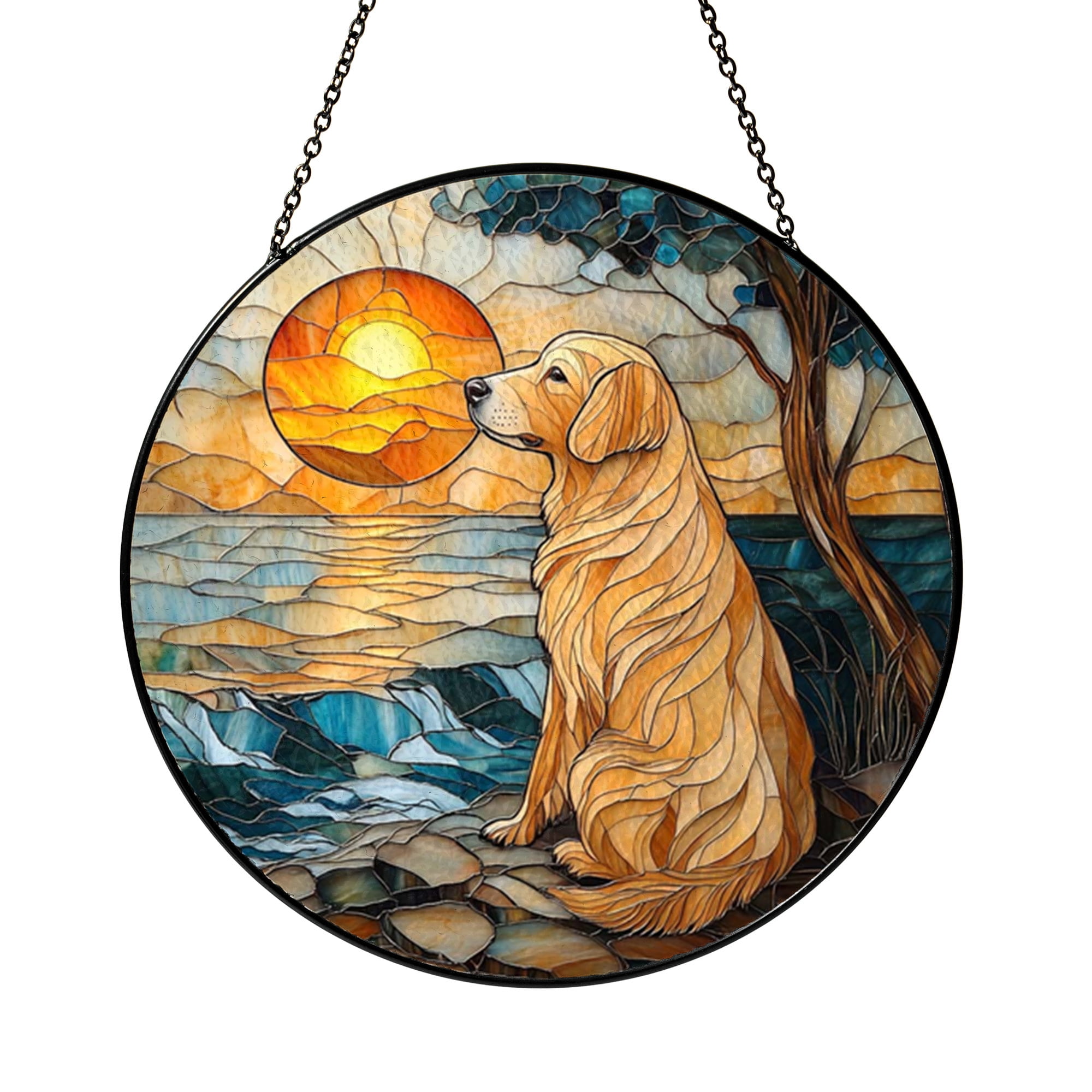 Brown Labrador Retriever Stained Glass Style Window Hanging Suncatcher ...