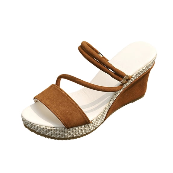 Brown Ladies Beach Wedge Sandals Open Toe Slippers Summer Lightweight ...
