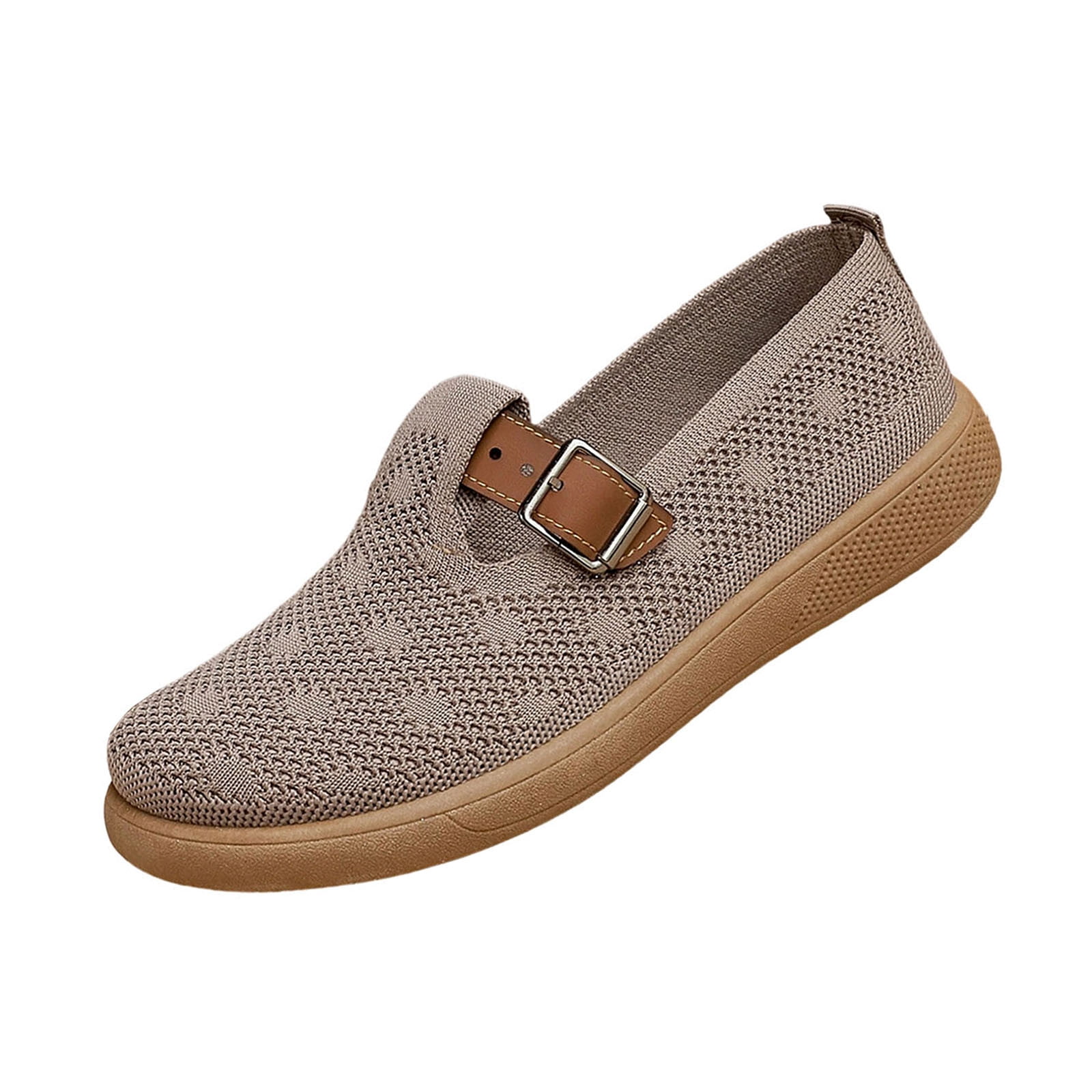 Brown Ladies Breathable Mesh Flat Shoes Soft Sole All Season Plus Size ...