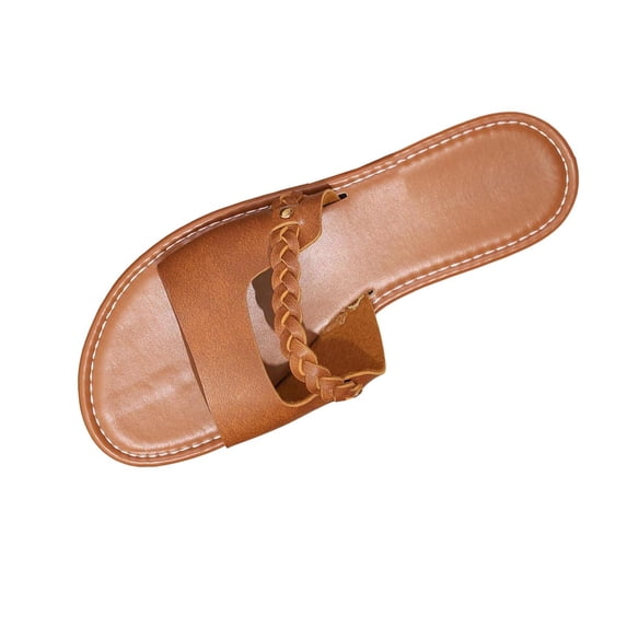 Brown Ladies Brown Lightweight Slippers With A Flat Pu Sole And Solid ...