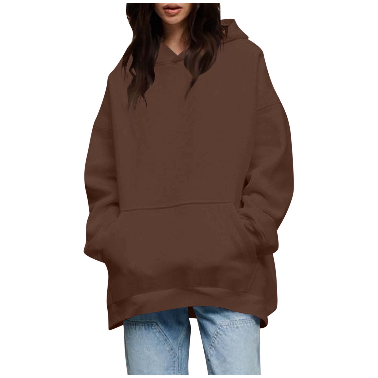 Brown Ladies Brunch Long Sleeve Hoods Outfit Sweatshirt for Women Loose ...
