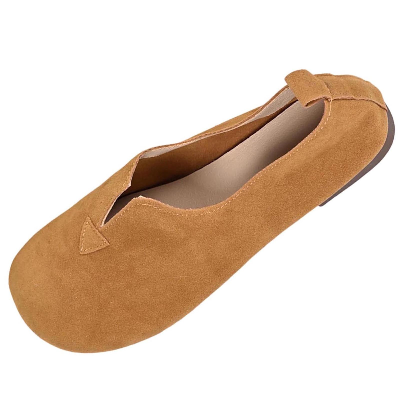 Brown Ladies Casual Flock Flat Shoes With Round Toe For Outdoor ...