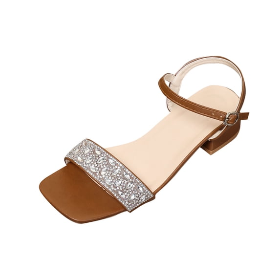 Brown Ladies Casual Platform Rhinestone Sandals Wedge Round Toe ...