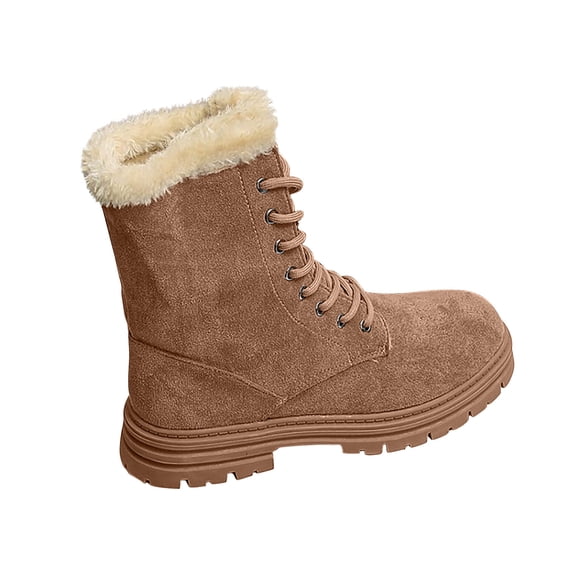 Brown Ladies Casual Plush Lined Winter Shoes Mid Calf Round Toe Flat ...