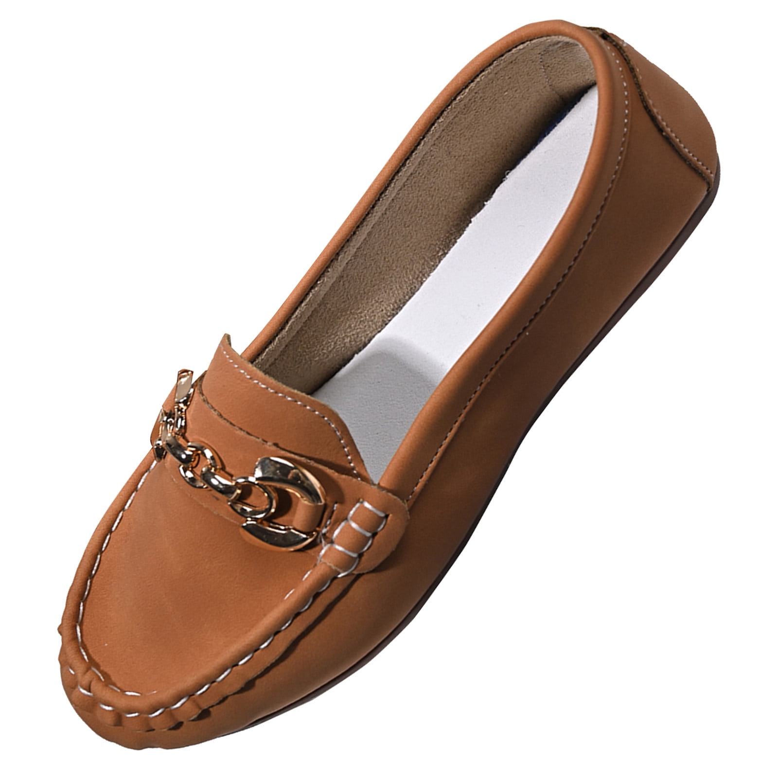 Brown Ladies Casual Sandblasted French Round Toe Soft Sole Flat Sole ...