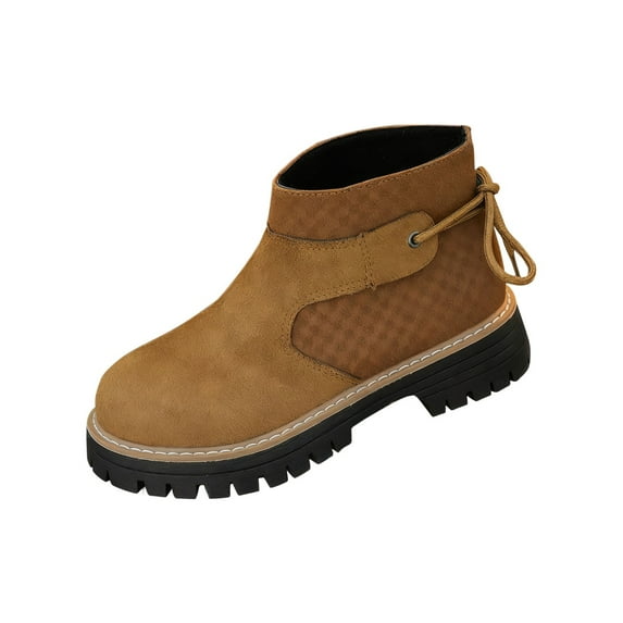 Brown Ladies Chunky Heel Suede Ankle Boots Lace Up Mid Heel Winter ...