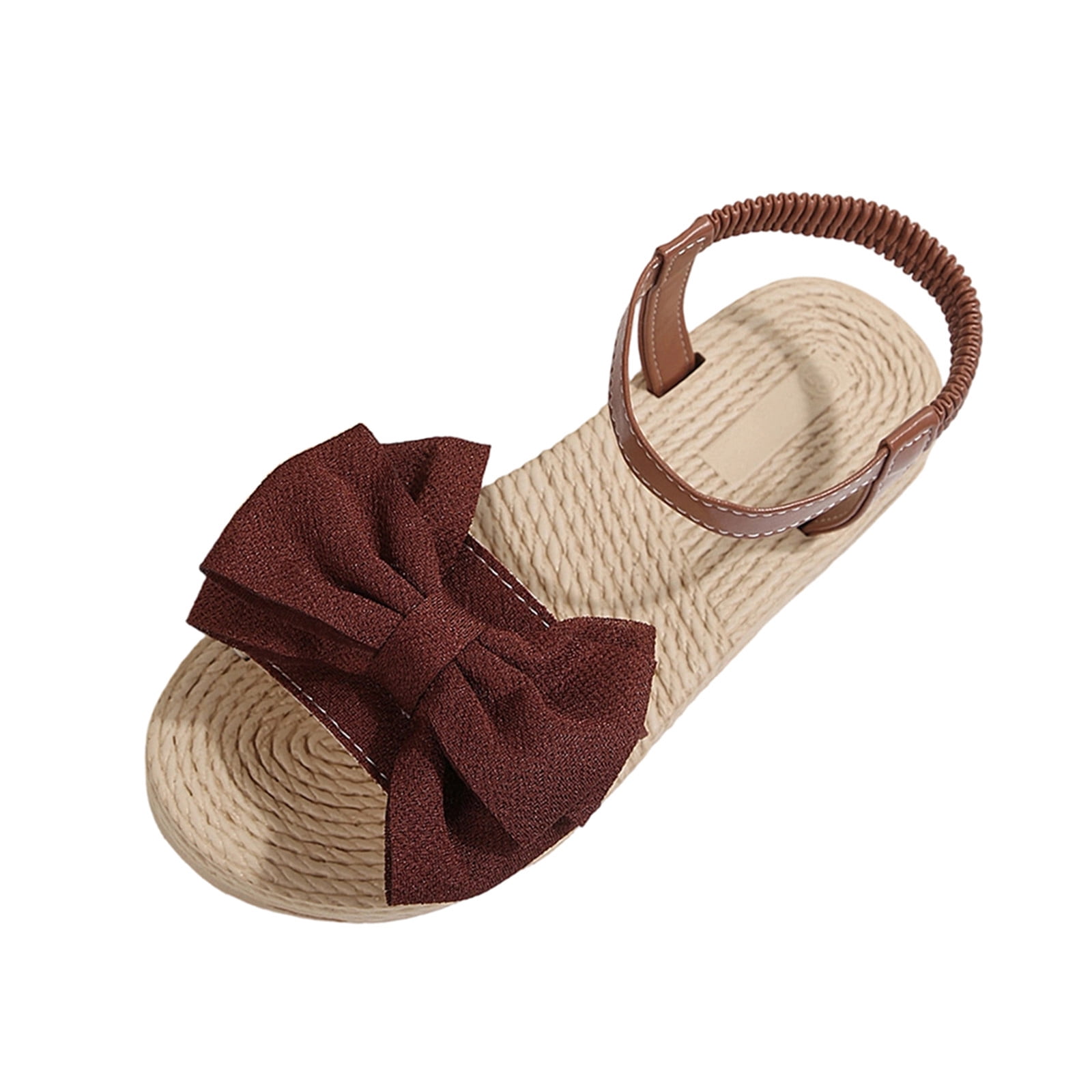 Brown Ladies Elastic Back Sandals Spring Summer Flowers Open Toe Round ...
