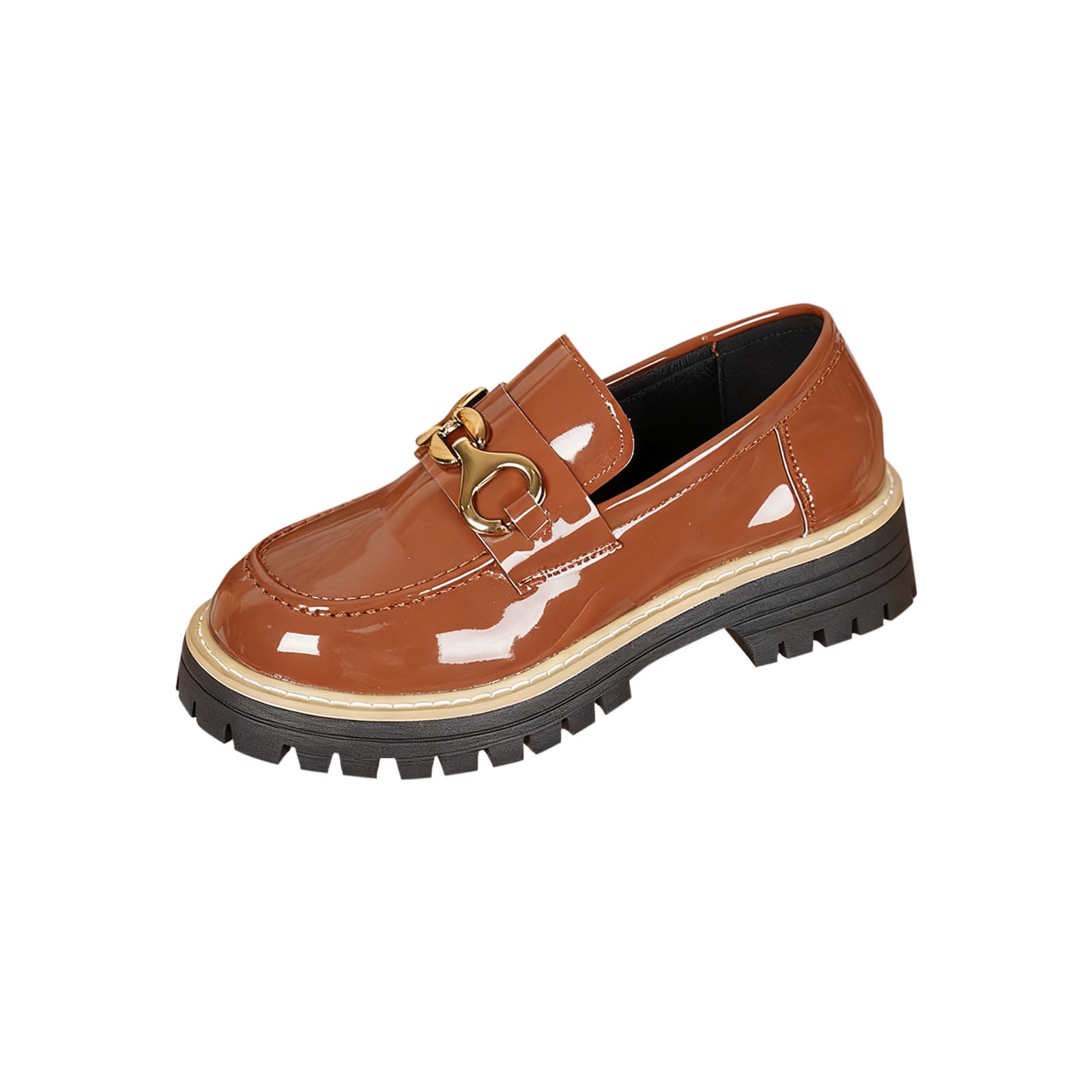 Brown Ladies Everyday Loafers Circular Toe Shallow Style Flat Sole ...