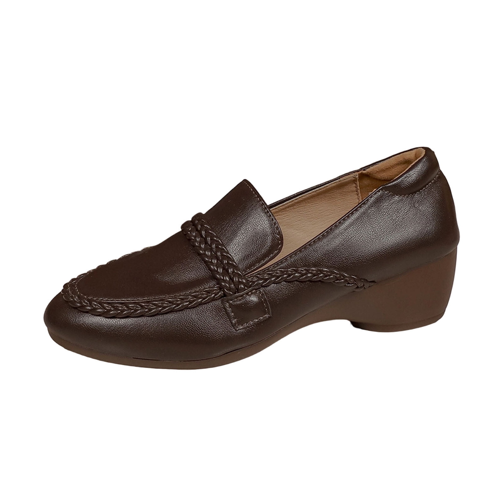 Brown Ladies Everyday Slip-Ons Circular Toe One-Foot Construction Thick ...