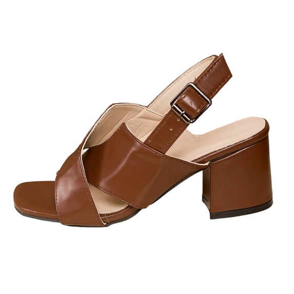 Brown Ladies Fashion Casual Platform High Chunky Heel Buckle Strap Open ...
