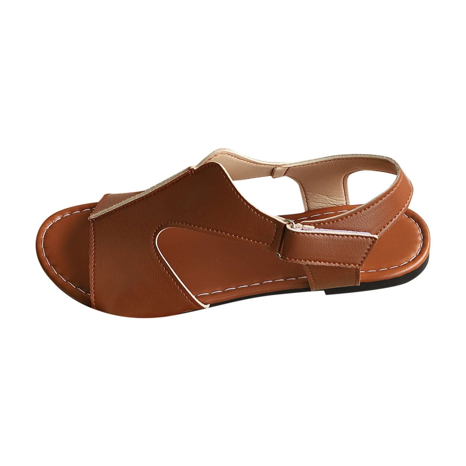 Brown Ladies Fashion Round Toe Open Toe Roman Flat Sandals With Open ...