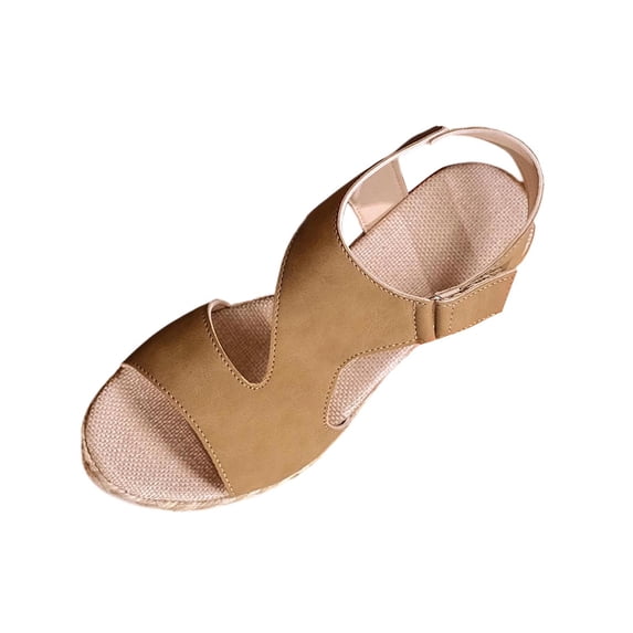 Brown Ladies Fashion Versatile Plus Size Chunky Heel Roman Spring ...