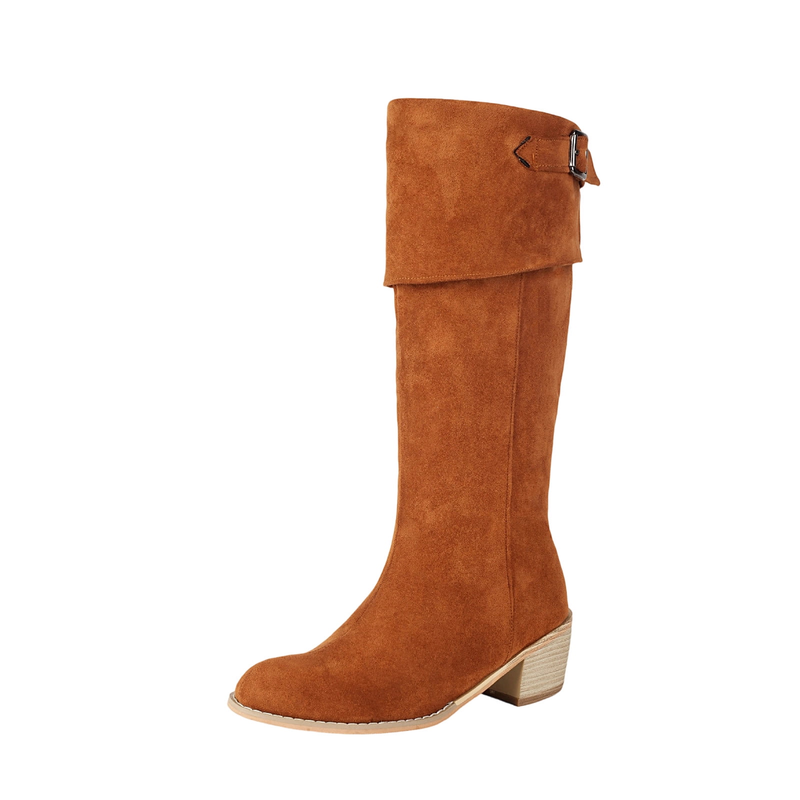 Brown Ladies High Boots With Block Heel Sturdy Build Versatile For ...