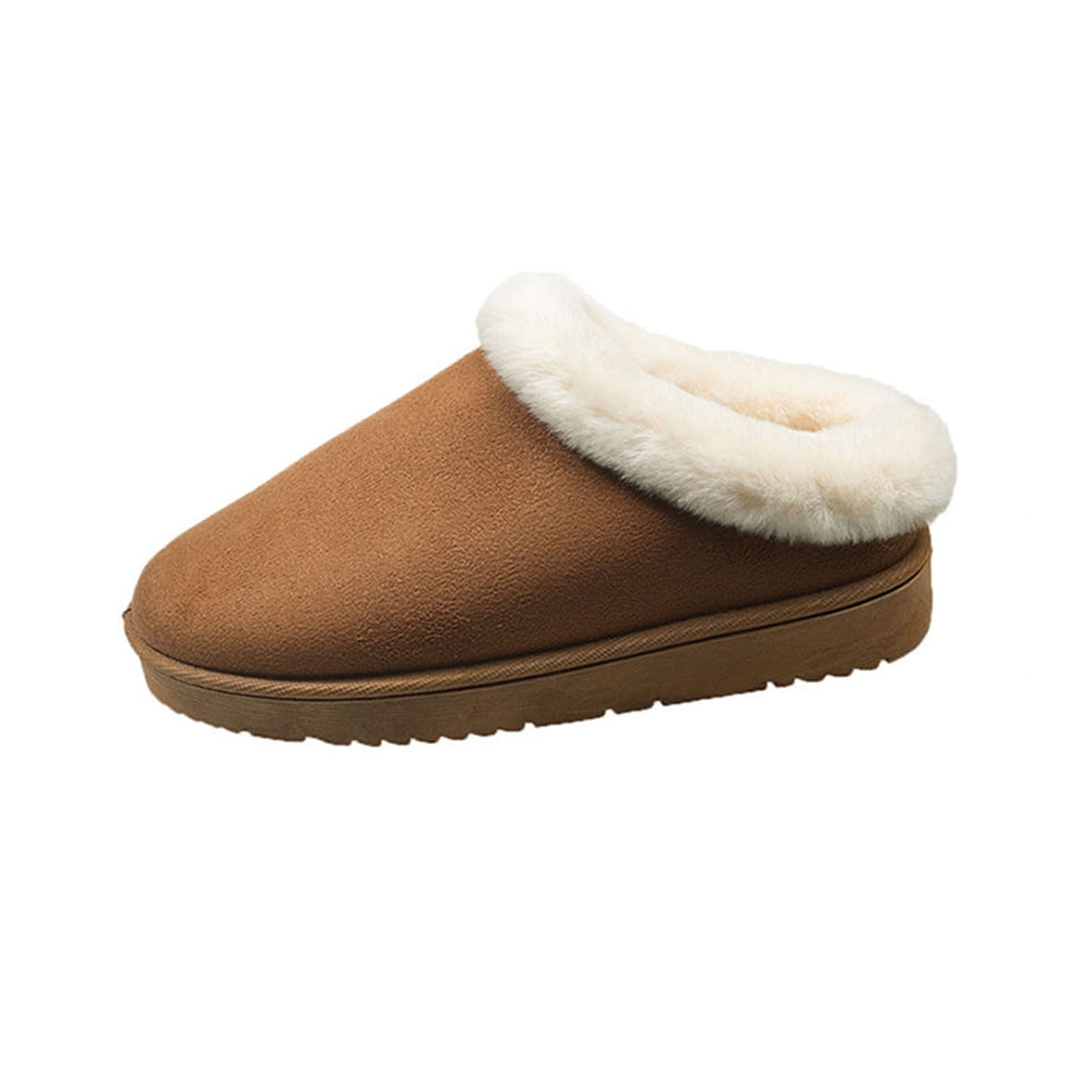Brown Ladies Insulated Slippers Circular Toe Thick Sole Flat Design ...