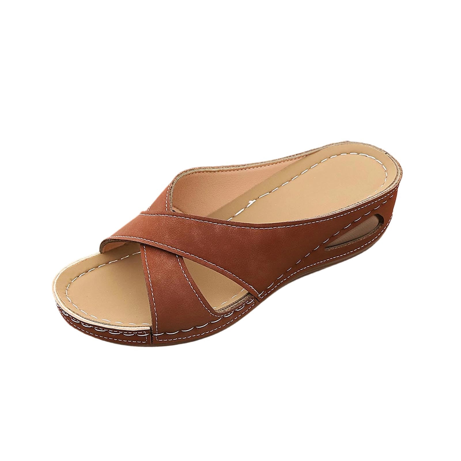 Brown Ladies Open Toe Wedge Slides With Thick Sole And Cushioned ...