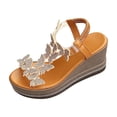 Brown Ladies Plus Size Wedge Heel Sandals Sparkly Embellishment Trendy ...