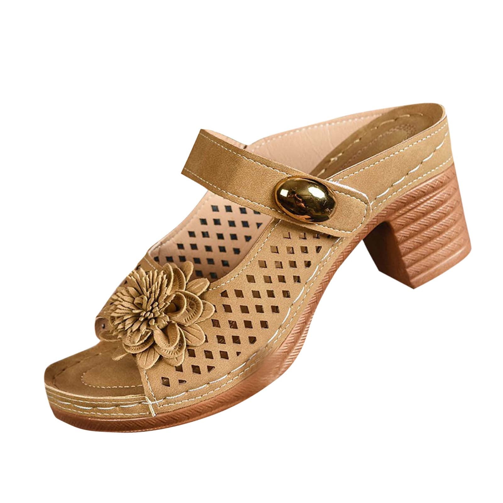 Brown Ladies Relaxed Fit Open Toe Slippers With Flat Sole And Metal ...