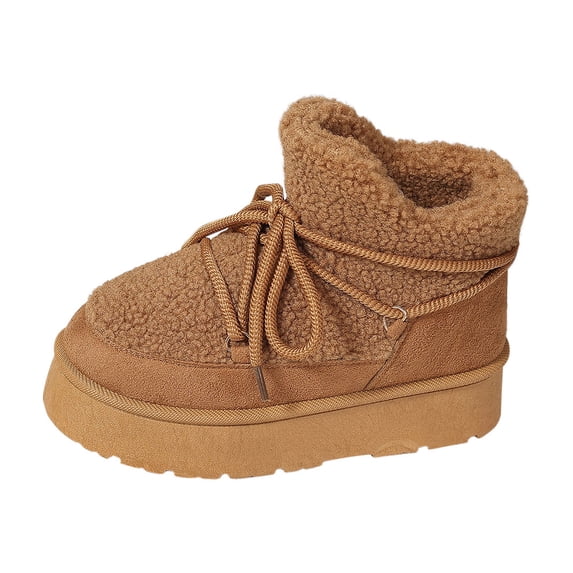 Brown Ladies Round Toe Fleece Lined Winter Boots Mid Calf Slip On ...