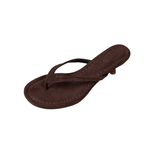 Brown Ladies Sandals In Brown Flocked Material Featuring A Low Heel ...