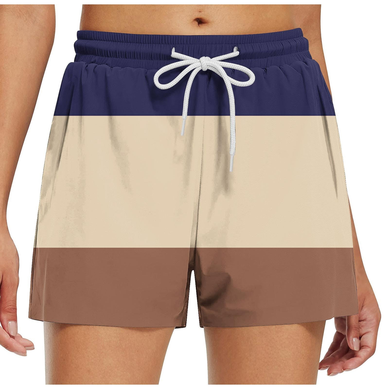 Brown Ladies Shorts Color Block Print Shorts for Juniors Casual ...