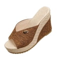 Brown Ladies Spring Summer Versatile Round Toe High Heel Slippers ...