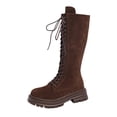 Brown Ladies Suede Boots With Lace-Up Front Chunky Heel For Comfortable ...