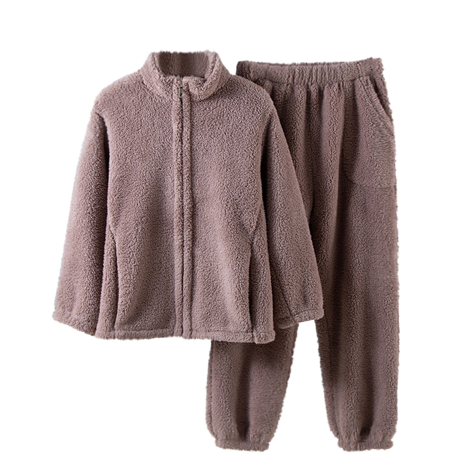 Brown Ladies Velour Match Pajama PJ Sets for Women Long Sleeve Loose ...