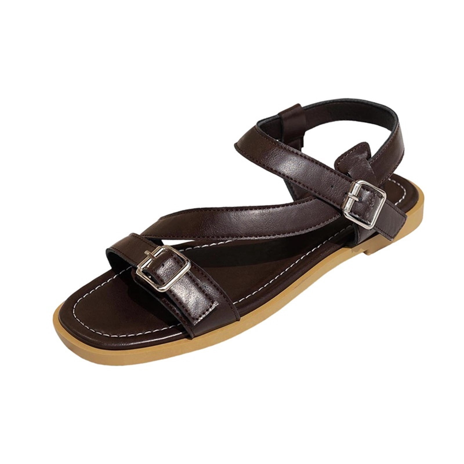 Brown Ladies Versatile Outdoor Flat Bottom Thin Buckle Large Size Shoes ...