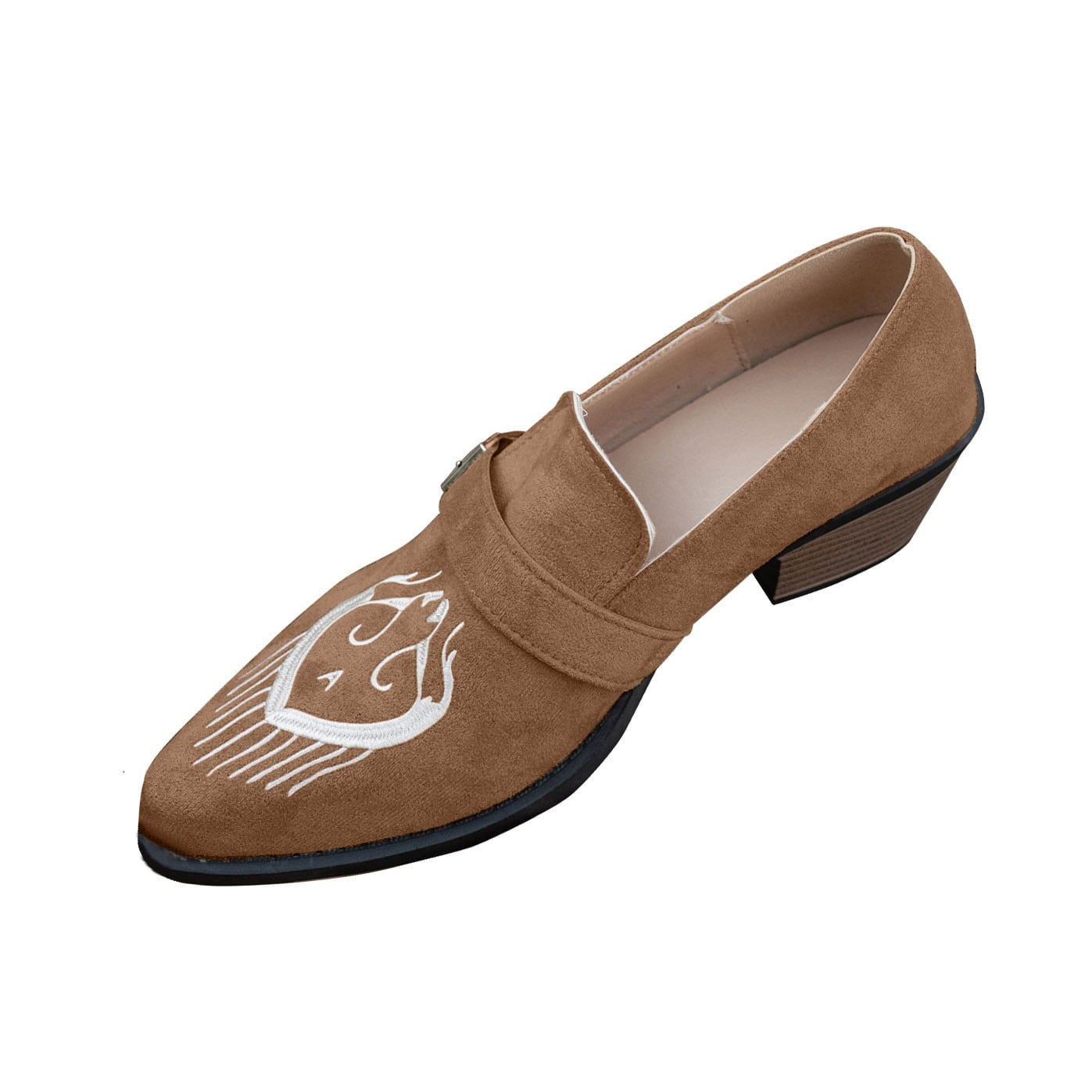 Brown Ladies Winter Heels Ethnic Print Shallow Mouth Chunky Heel Design ...
