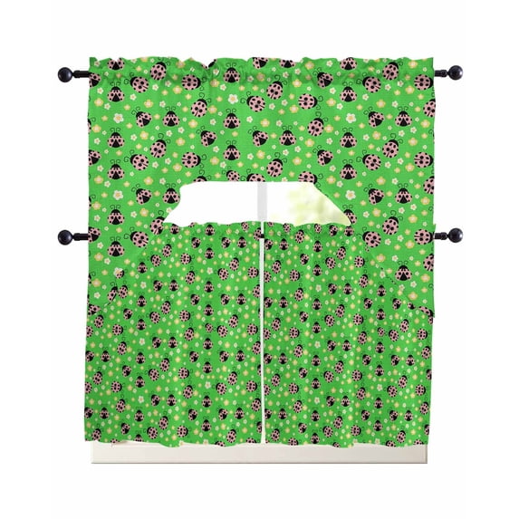 Brown Ladybugs Kitchen Curtains Sets 36 Inch Length with Valance ...