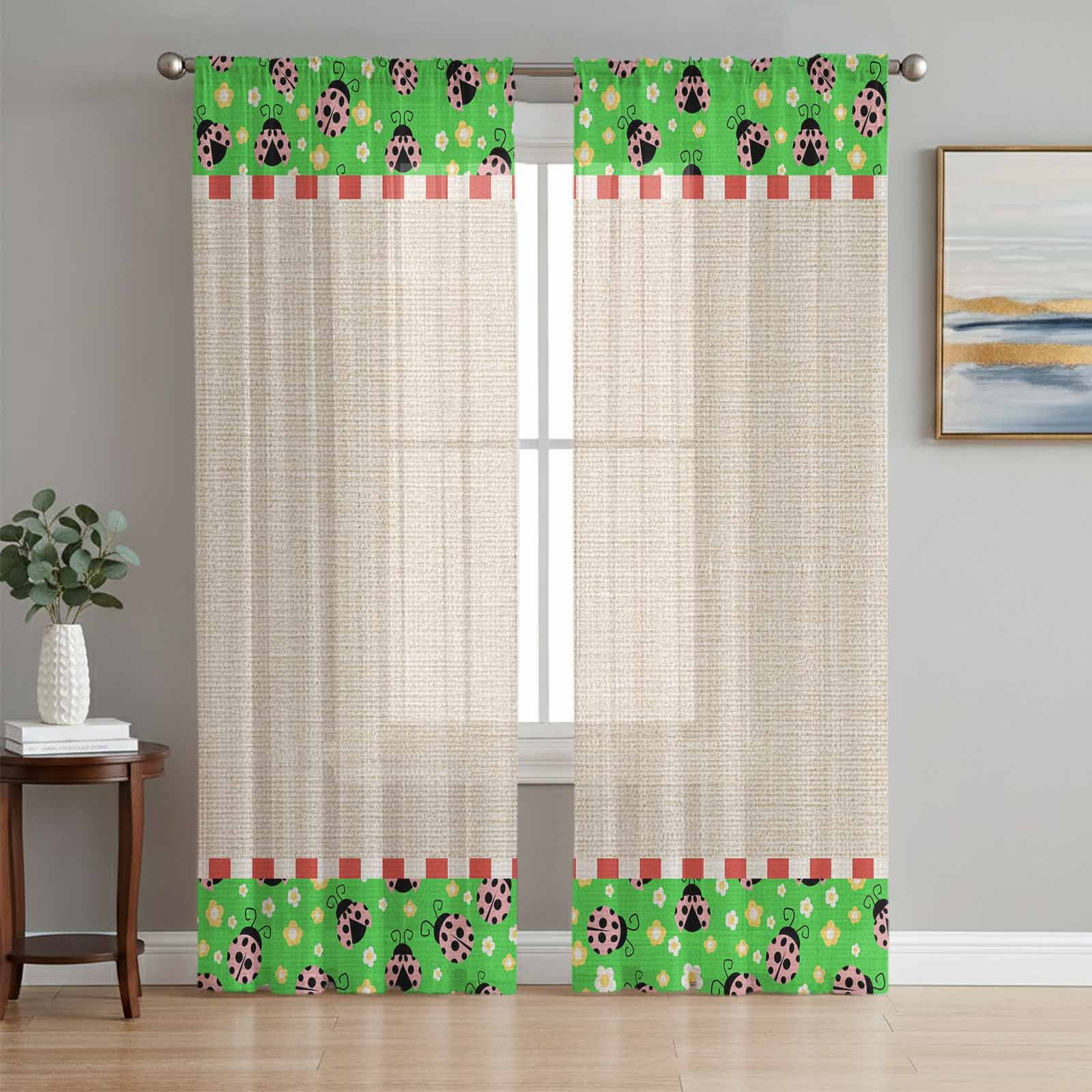 Brown Ladybugs Sheer Curtains for Living Room Bedroom Farmhouse Vintage ...