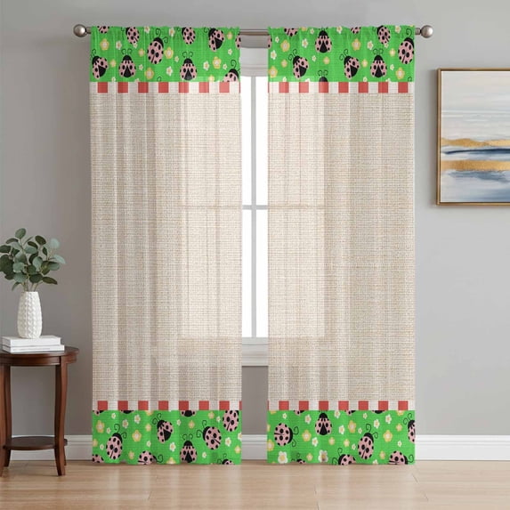 Brown Ladybugs Sheer Curtains for Living Room Bedroom Farmhouse Vintage ...