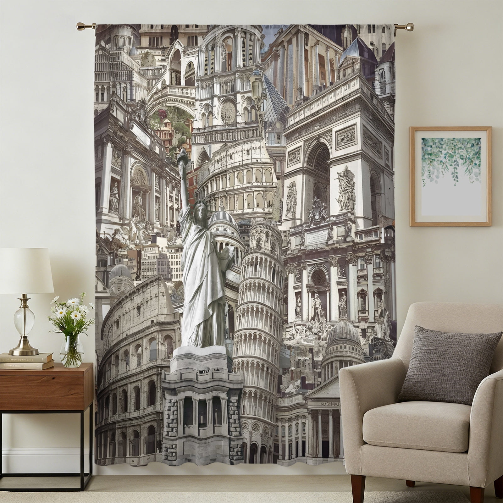 Brown Landmarks Sheer Curtains 84 Inches Long for Living Room, Modern ...