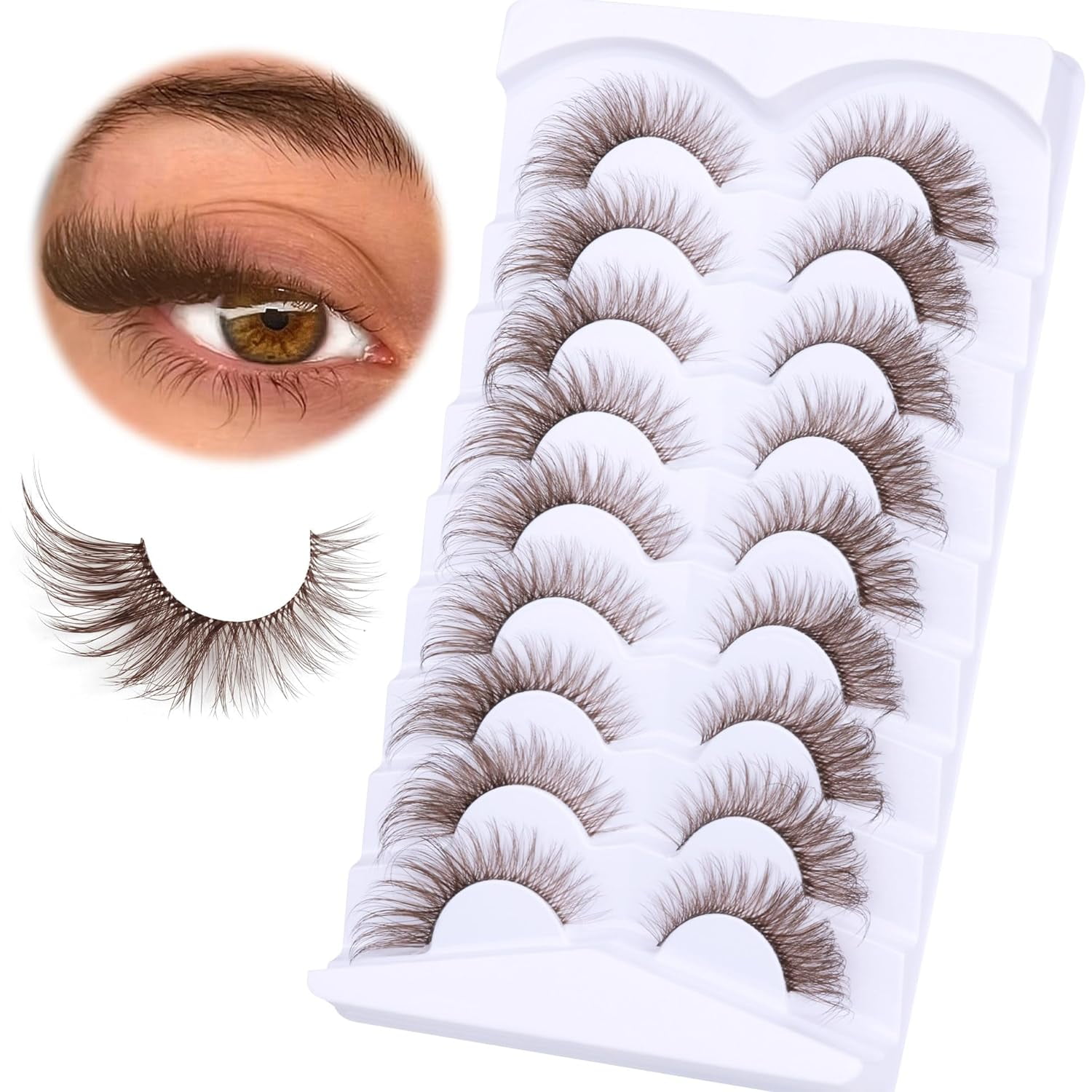 Brown Lashes Cat Eye Wispy Eyelashes False Lashes Mink Natural Strip ...