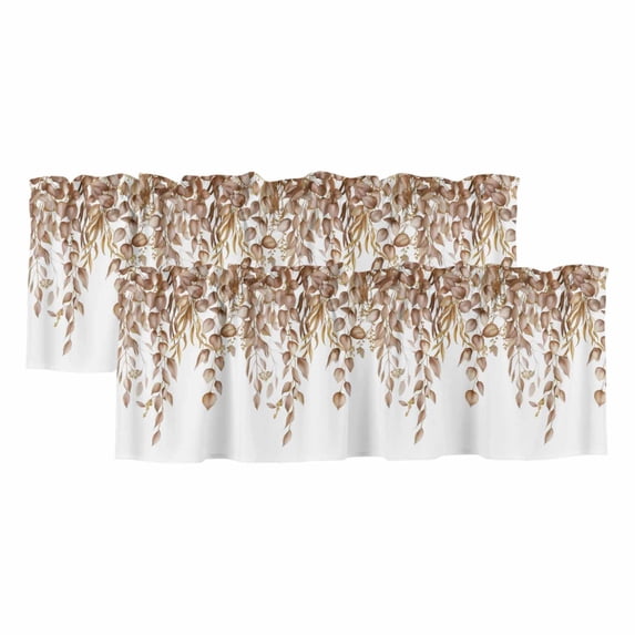 Brown Leaf 2 Panels Kitchen Valance, Eucalyptus Leaves Spring Plant ...