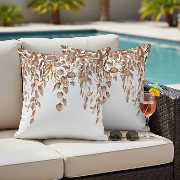 Brown Leaf Outdoor Waterproof Throw Pillow Covers Set of 2, 26"x26 ...