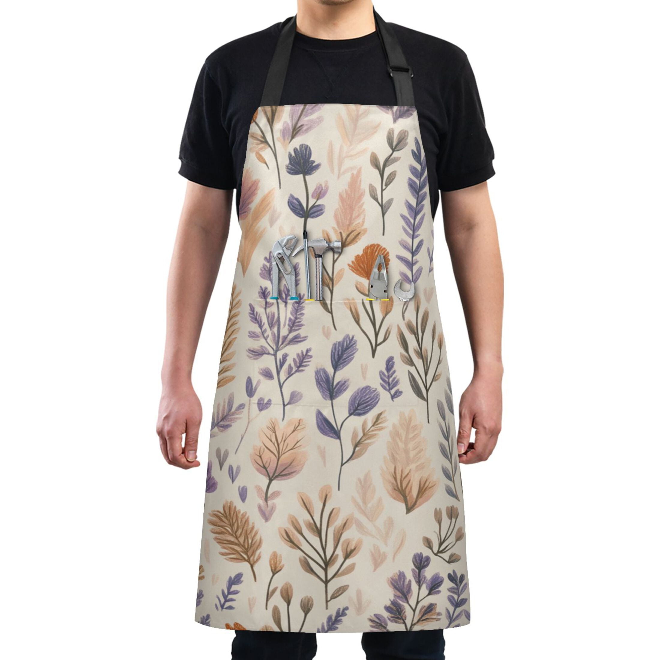 Brown Leaf Plants Chef Kitchen Apron with Pockets for Women Waterproof ...