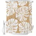 Brown Leaf Shower Curtain for Bathroom, Tropical Country Watercolor ...