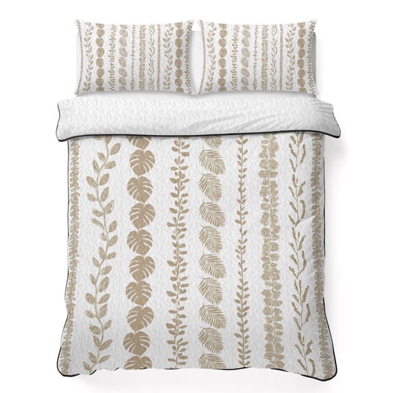 Brown Leaf Striped 3 Piece Quilt Bedding Set with 2 Pillow Shams ...