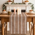 Brown Leaf Striped Table Runner, Industrial Khaki Linen Texture White ...